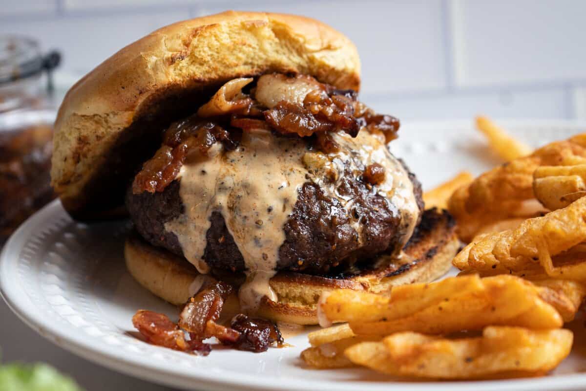 Juicy Lucy Burger with Bacon Jam - Burnt Pellet BBQ